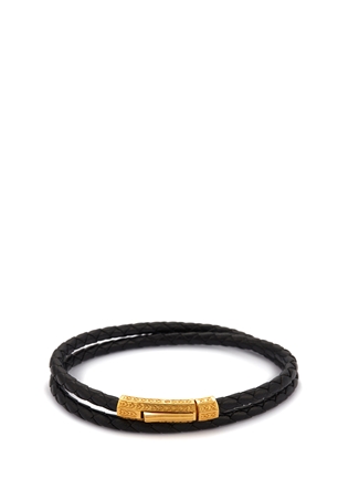 AtolyeWolf Erkek Siyah Gold Örgü Dokulu Deri Bileklik EU AtolyeWolf Erkek Siyah Gold Örgü Dokulu Deri Bileklik EU