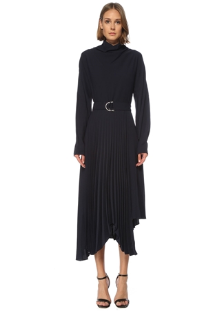 Camilla and Marc Kadın Piper Lacivert Pilili Kemer Detaylı Midi Elbise 8 US