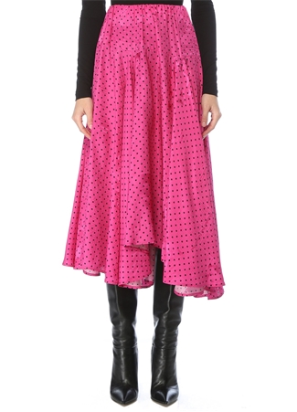 Balenciaga Kadın Pembe Puantiyeli Asimetrik Kesim Midi Etek 34 FR