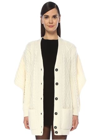 Red Valentino Kadın Ekru Volan Detaylı Saç Örgü Hırka Beyaz XS EU