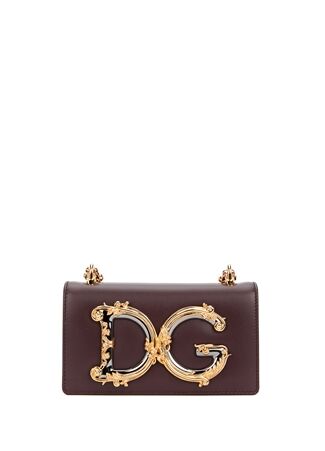 Dolce&Gabbana Kadın Bordo Logolu Deri Omuz Çantası EU