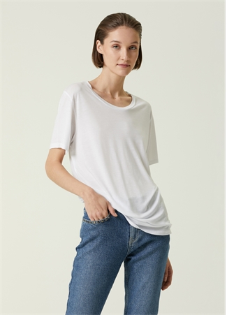 Tru Kadın Beyaz Bisiklet Yaka Basic T-shirt S/M EU Tru Kadın Beyaz Bisiklet Yaka Basic T-shirt S/M EU
