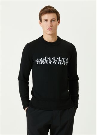 Givenchy Erkek Siyah Figür Jakarlı Yün Kazak S EU