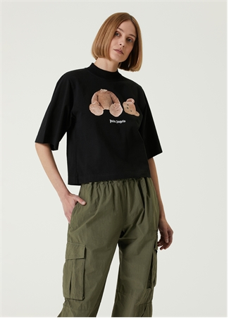Palm Angels Kadın Teddy Bear Siyah Dik Yaka T-shirt M EU Palm Angels Kadın Teddy Bear Siyah Dik Yaka T-shirt M EU