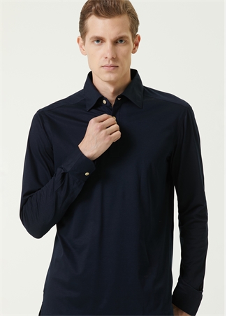 Kiton Erkek Lacivert Polo Yaka Gömlek 42 IT Kiton Erkek Lacivert Polo Yaka Gömlek 42 IT