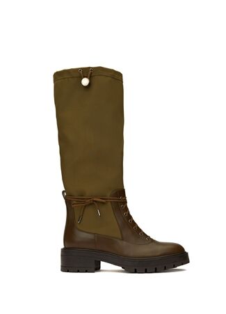 Aquazzura Kadın Haki Büzgü Detaylı Deri Çizme 36 EU
