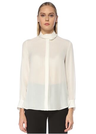 Emporio Armani Kadın Beyaz Yaka Detaylı İpek Gömlek 42 IT