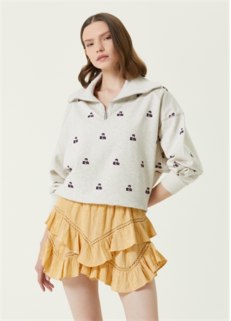 Etoile Isabel Marant Kadın Meloyane Ekru Dik Yaka Logolu Crop Sweatshirt Bej 36 FR Etoile Isabel Marant Kadın Meloyane Ekru Dik Yaka Logolu Crop Sweatshirt Bej 36 FR
