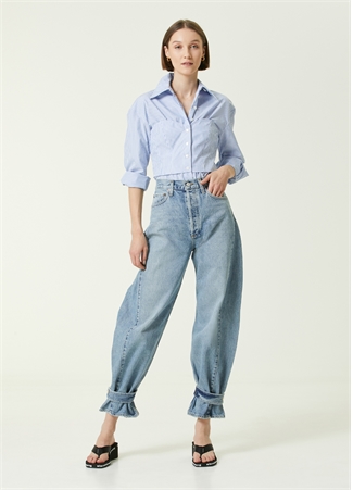 Agolde Kadın Cleo Mavi Wide Leg Jean Pantolon 26 US