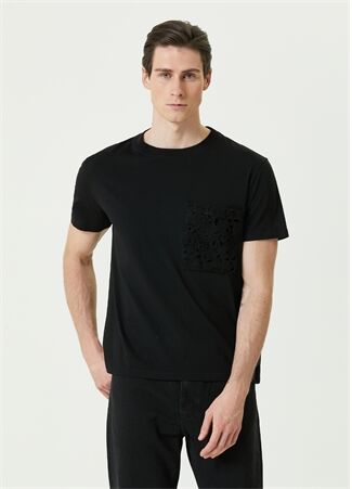 Valentino Erkek Siyah Aplikeli Cep Detaylı T-shirt L Eu