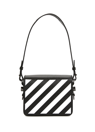Off-White Kadın Siyah Beyaz Şerit Baskılı Deri Omuz Çantası EU Off-White Kadın Siyah Beyaz Şerit Baskılı Deri Omuz Çantası EU