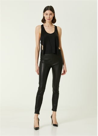 Tom Ford Kadın Siyah Logo Bantlı Deri Tayt 36 IT