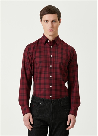Eton Erkek Kırmızı Ekoseli Yün Gömlek Bordo 42 IT Eton Erkek Kırmızı Ekoseli Yün Gömlek Bordo 42 IT