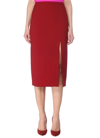 Valentino Kadın Kırmızı Yırtmaç Detaylı Midi Kalem Etek 42 IT
