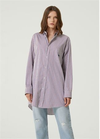 Etro Kadın Bordo Mavi Çizgili Gömlek XS EU