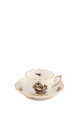 Herend Beyaz Kuş Desenli Porselen Kahve Fincanı Çok Renkli
