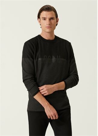 Network Erkek Slim Fit Siyah Yazı Baskılı Kazak S EU