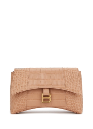 Balenciaga Kadın Downtown Altın Rengi Krokodilli Deri Omuz Çantası Pembe EU