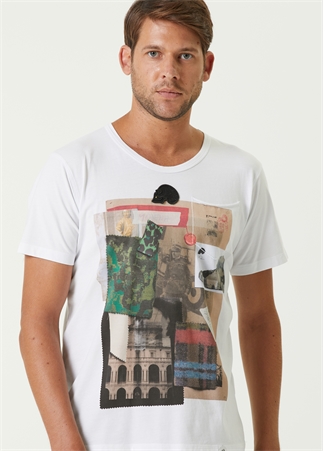 Gabriele Pasini Erkek Beyaz Karışık Desenli Basic T-shirt S EU Gabriele Pasini Erkek Beyaz Karışık Desenli Basic T-shirt S EU