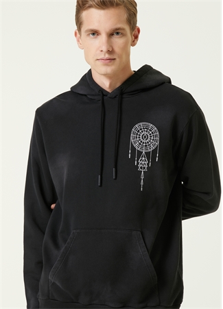 Marcelo Burlon Erkek Siyah Kapüşonlu Kontrast Baskılı Sweatshirt L EU