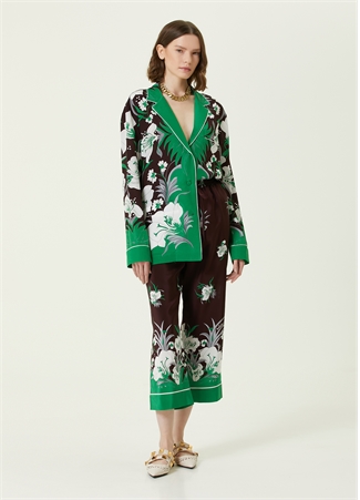 Valentino Kadın Kahve Yeşil Çiçekli İpek Pantolon 40 It