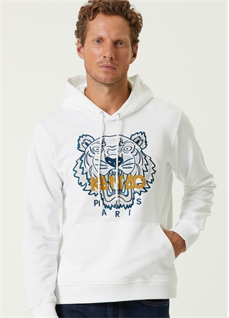 Kenzo Erkek Beyaz Kapüşonlu Nakışlı Sweatshirt S EU Kenzo Erkek Beyaz Kapüşonlu Nakışlı Sweatshirt S EU