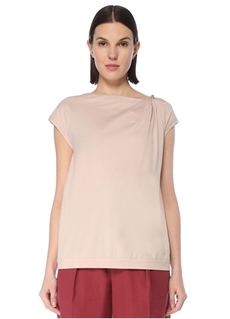 Brunello Cucinelli Kadın Pembe Tek Omzu Açık Zincir Şeritli T-shirt S EU