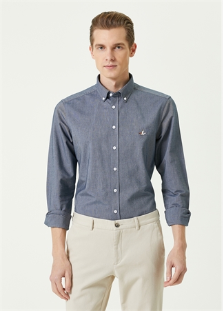 Beymen Club Erkek Slim Fit Mavi Dirseği Süet Yamalı Oxford Gömlek S