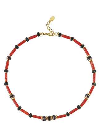 Berrin Özkan Kadın Boho Kırmızı Siyah Boncuklu Kolye EU Berrin Özkan Kadın Boho Kırmızı Siyah Boncuklu Kolye EU