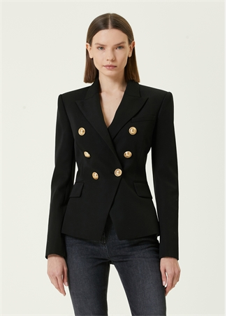 Balmain Kadın Siyah Gold Düğmeli Kruvaze Yün Ceket 34 FR Balmain Kadın Siyah Gold Düğmeli Kruvaze Yün Ceket 34 FR