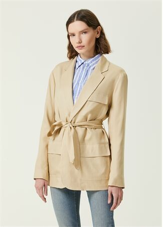 Polo Ralph Lauren Kadın Bej Beli Kuşaklı İpek Blazer 2 US