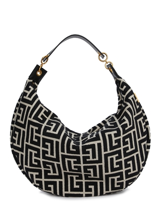 Balmain Kadın Siyah Beyaz Logo Jakarlı Çanta EU Balmain Kadın Siyah Beyaz Logo Jakarlı Çanta EU