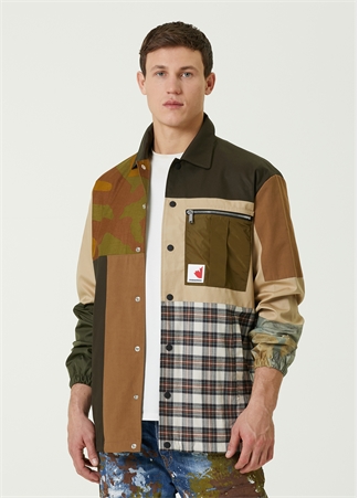 Dsquared2 Erkek Haki Patchwork Desenli Dış Gömlek 46 IT Dsquared2 Erkek Haki Patchwork Desenli Dış Gömlek 46 IT