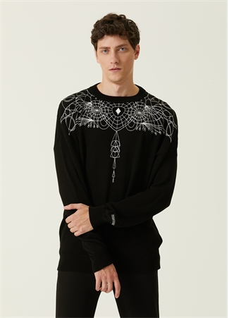 Marcelo Burlon Erkek Wings Siyah Yakası Kontrast Desenli Kazak S EU Marcelo Burlon Erkek Wings Siyah Yakası Kontrast Desenli Kazak S EU