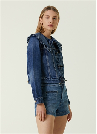 Ganni Kadın Mavi Yaka Detaylı Denim Ceket 34 FR Ganni Kadın Mavi Yaka Detaylı Denim Ceket 34 FR