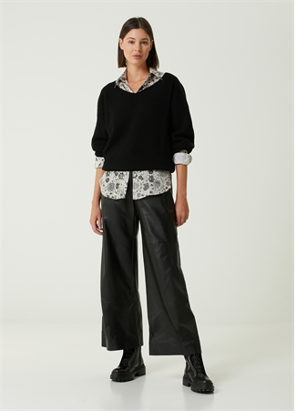 Brunello Cucinelli Kadın Siyah Bol Paça Deri Pantolon 36 IT Brunello Cucinelli Kadın Siyah Bol Paça Deri Pantolon 36 IT