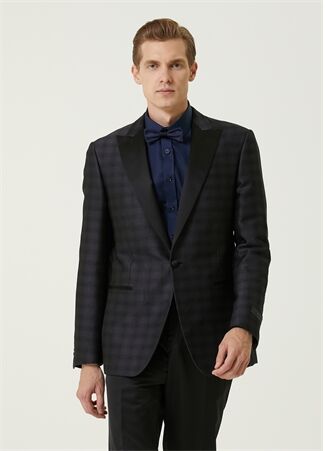 Pal Zileri Erkek Mavi Kırlangıç Yaka Kareli Ceket 52 IT