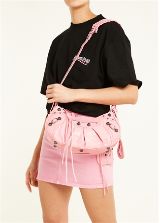 Balenciaga Kadın Pembe Krokodil Dokulu Deri Omuz Çantası Eu