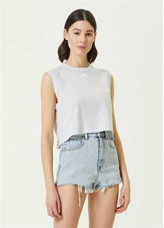 T by Alexander Wang Kadın Gri Bisiklet Yaka Logolu Kolsuz T-shirt XS EU