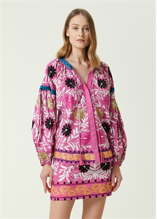 Alexis Kadın Paulaine Pembe Çiçek Nakışlı Balon Kol Bluz XS EU