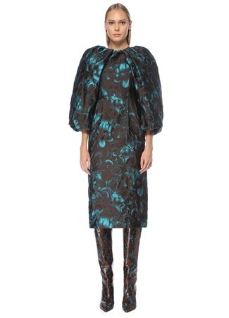 Dries Van Noten Kadın Turkuaz Balon Kollu Çiçek Desenli Midi Elbise Mavi 36 FR Dries Van Noten Kadın Turkuaz Balon Kollu Çiçek Desenli Midi Elbise Mavi 36 FR