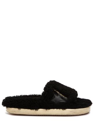 Golden Goose Kadın Poolstars Siyah Shearling Terlik 35 Eu