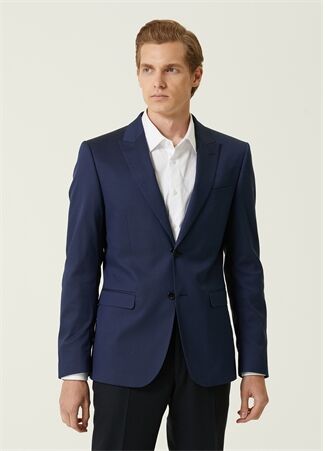 Pal Zileri Erkek Mavi Kırlangıç Yaka Desenli Yün Ceket 50 IT