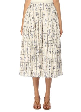 Khaite Kadın Mavi Beyaz Desenli Midi Etek 4 US