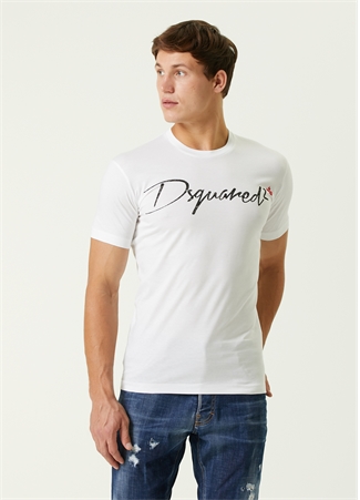 Dsquared2 Erkek Beyaz Kontrast Logo Detaylı T-shirt L EU Dsquared2 Erkek Beyaz Kontrast Logo Detaylı T-shirt L EU