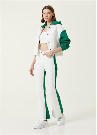 Bassigue Kadın Verdant Flare Beyaz Yeşil Garnili Jean Pantolon L EU