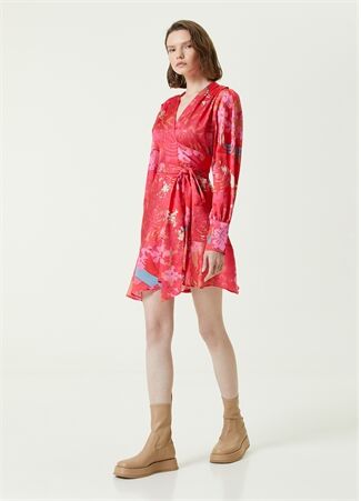 Oopscool Kadın Rock Sugar V Yaka Çiçekli Mini Elbise XS EU