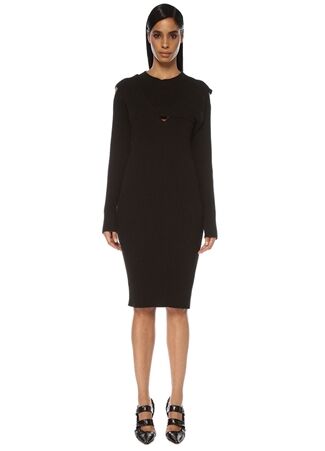 Bottega Veneta Kadın Kahverengi Drapeli Uzun Kol Midi Triko Elbise S EU