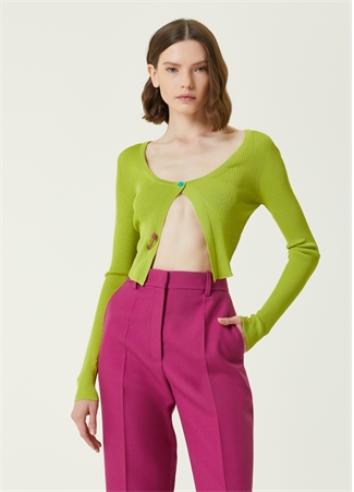 Versace Kadın Yeşil V Yaka Ribli Hırka 38 It