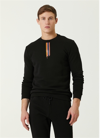 Paul Smith Erkek Siyah Yakası Renkli Şeritli Sweatshirt S EU Paul Smith Erkek Siyah Yakası Renkli Şeritli Sweatshirt S EU